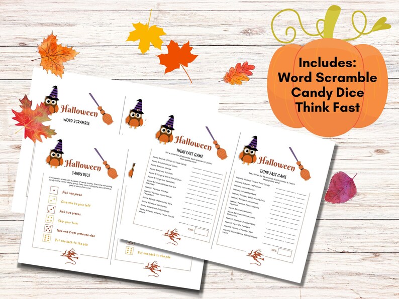 Printable Halloween Games Bundle--word Scramble, Candy Dice, & Think ...