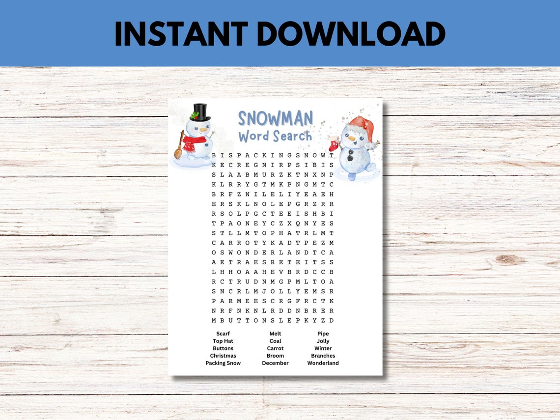 Snowman Word Search Printable, Christmas Word Find, Winter Word Hunt - Etsy