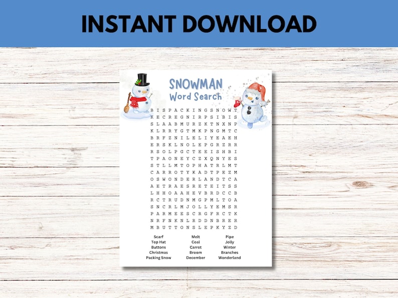 Snowman Word Search Printable, Christmas Word Find, Winter Word Hunt - Etsy