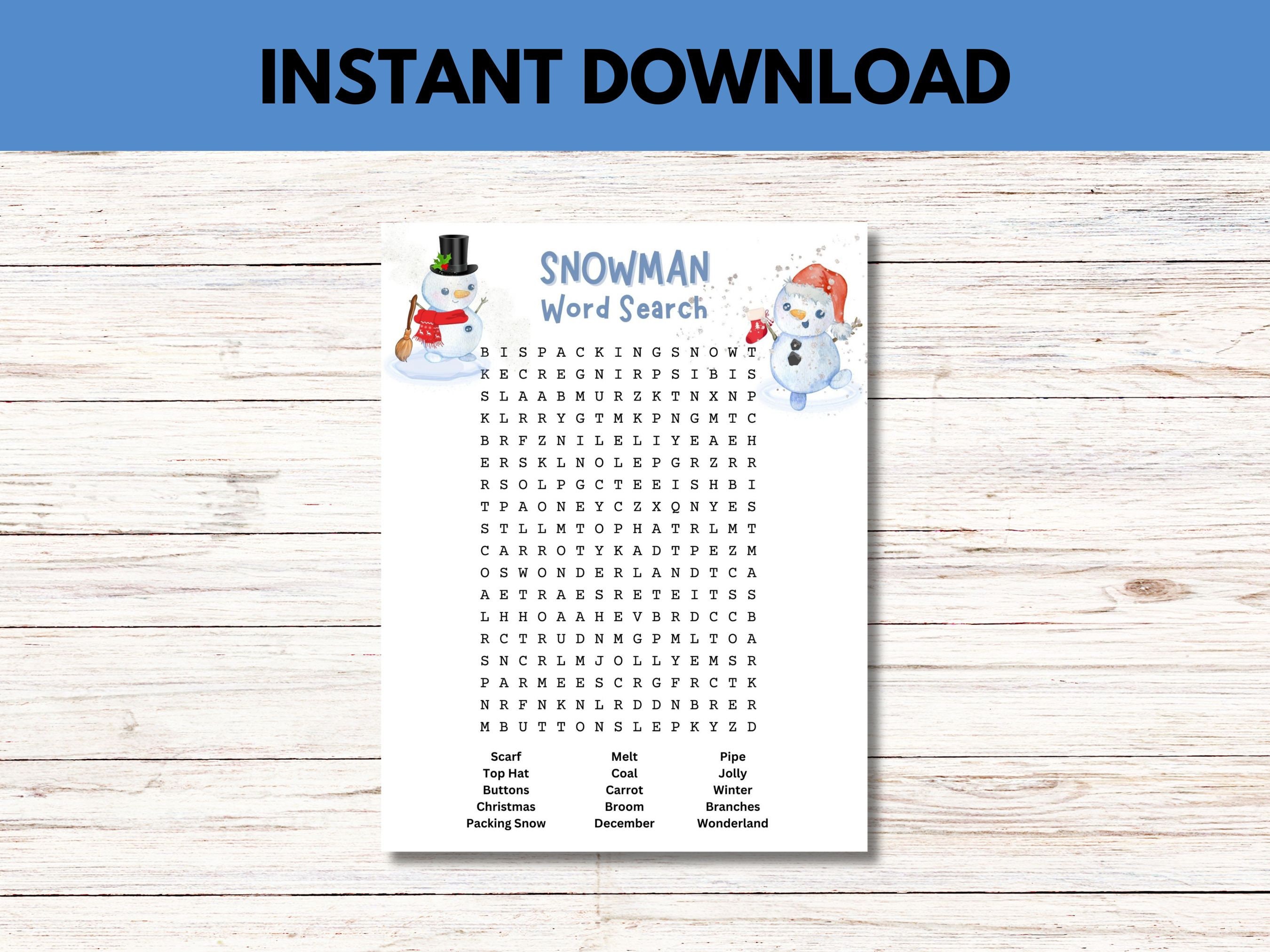 Snowman Word Search Printable, Christmas Word Find, Winter Word Hunt - Etsy