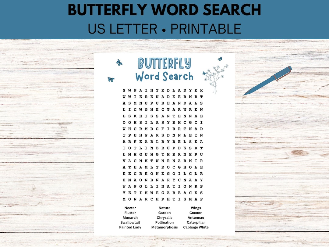 Butterfly Word Search, Spring Word Find, Spring Classroom Activity - Etsy