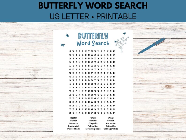 Butterfly Word Search, Spring Word Find, Spring Classroom Activity - Etsy