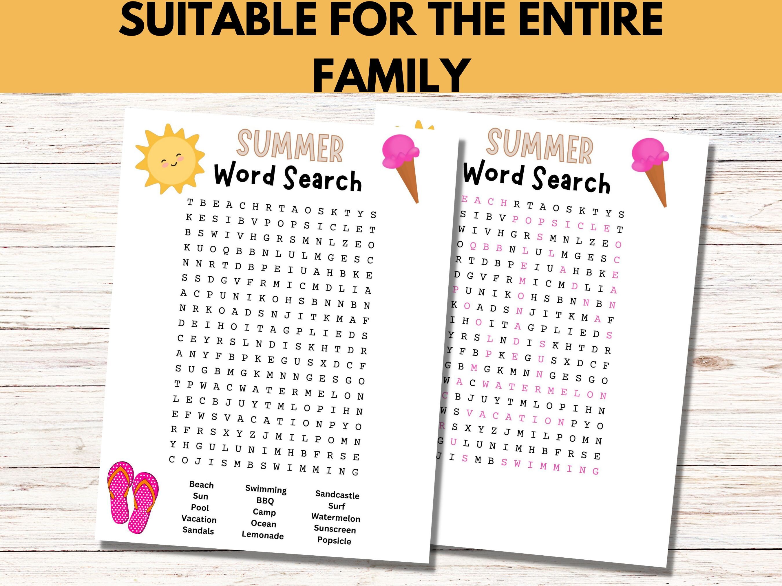 Summer Word Search, Summer Classroom Activity, Summer Home-school Fun ...
