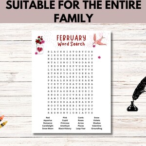 February Word Search Printable, Winter Word Find, Valentine's Day Word ...