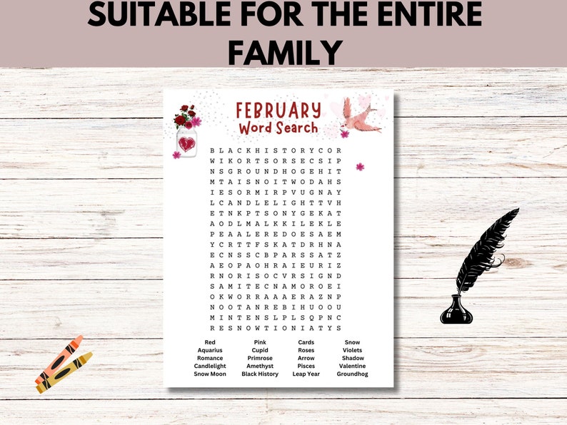 February Word Search Printable, Winter Word Find, Valentine's Day Word ...