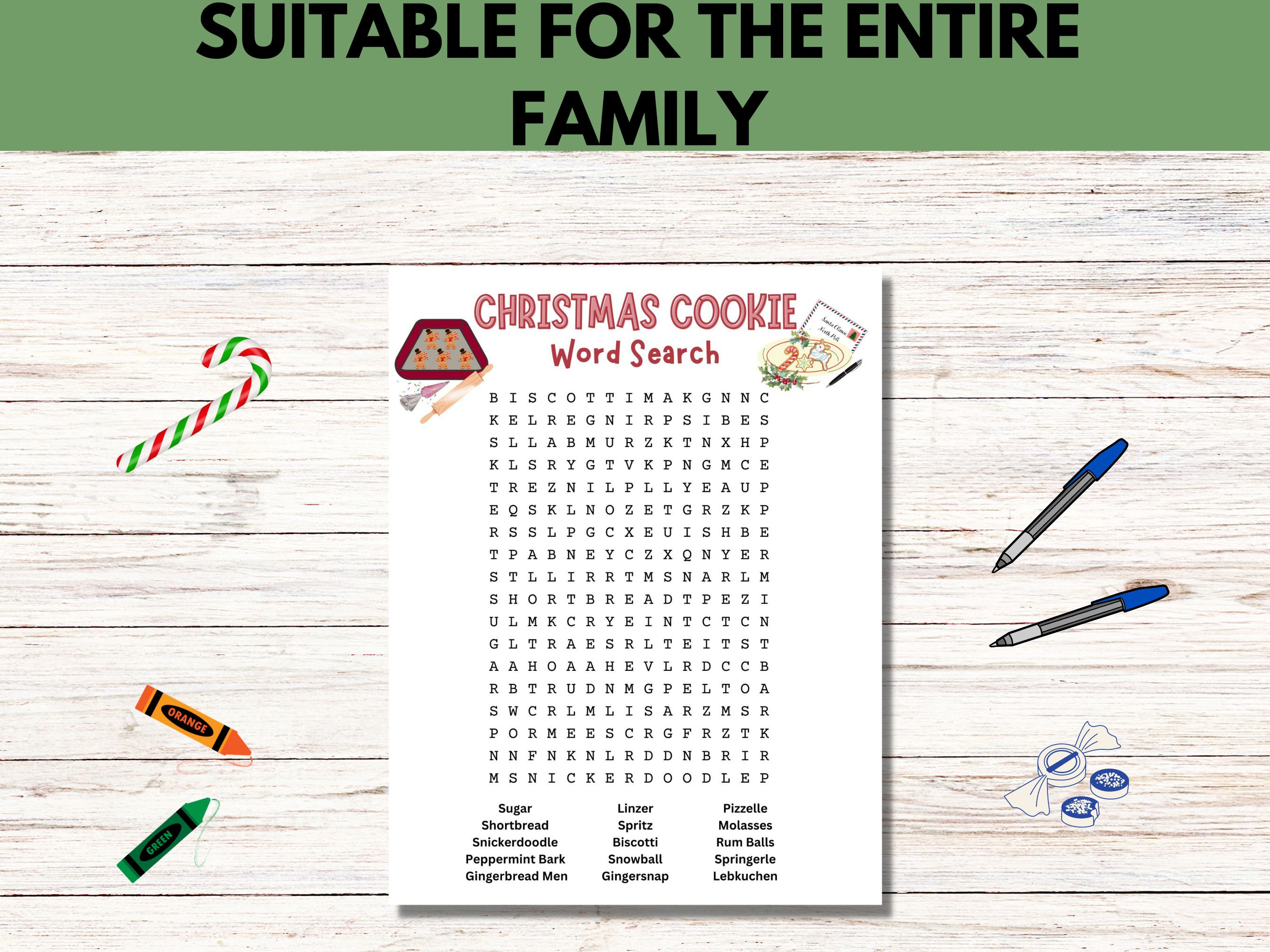 Christmas Cookie Word Search, Winter Word Find, Holiday Printable Games ...