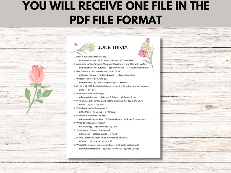 June Trivia Game, Printable June Quiz, Summer Trivia, Summer Party - Etsy