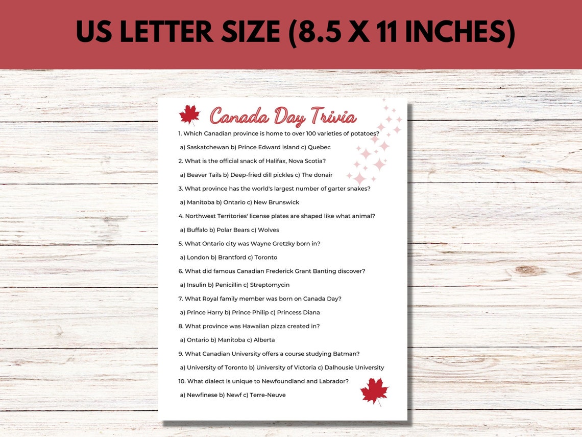 Canada Day Trivia Game, July First Printable, Canadian Memorabilia - Etsy