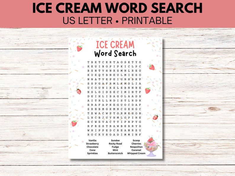 Ice Cream Word Search, Summer Printable Activity (US Letter) - Etsy