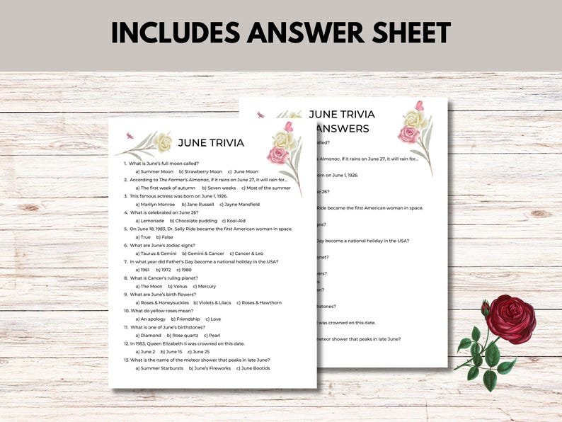 Printable June Trivia Game, Summer Party Quiz (digital Download) - Etsy