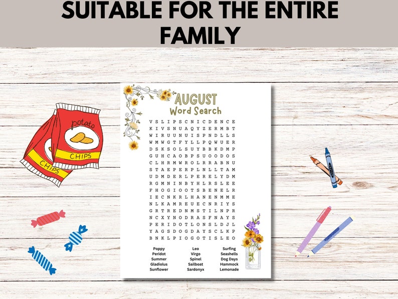 Printable August Word Search, Summer Word Find, Home-school Puzzle - Etsy