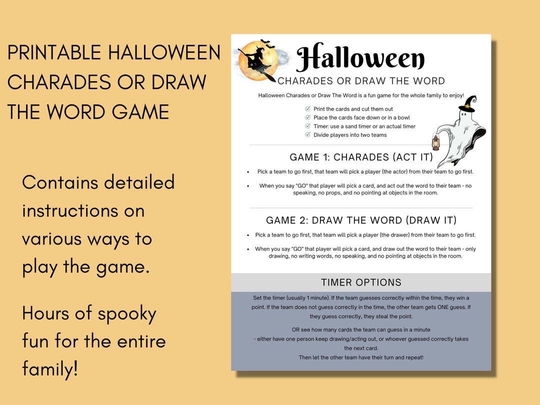 Halloween Charades, Halloween Draw the Word, Autumn Party Games - Etsy