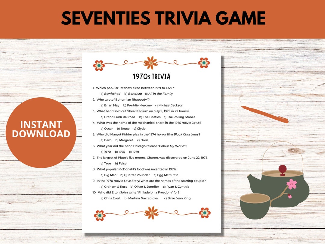 Seventies Trivia Game Printable, 1970's Nostalgia Game, PDF - Etsy