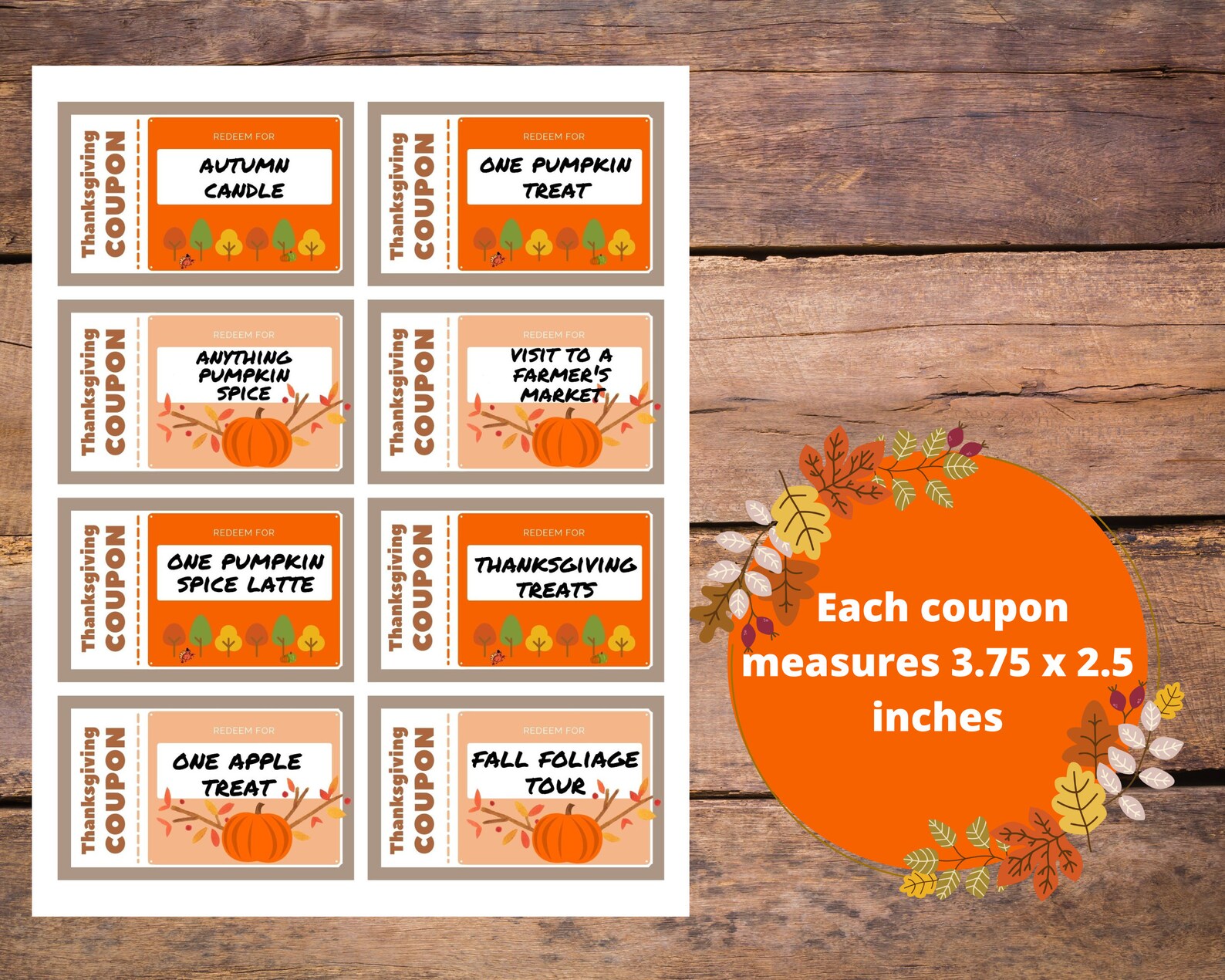 Thanksgiving Coupons, Gift Vouchers, Autumn Design (PDF Pattern) - Etsy