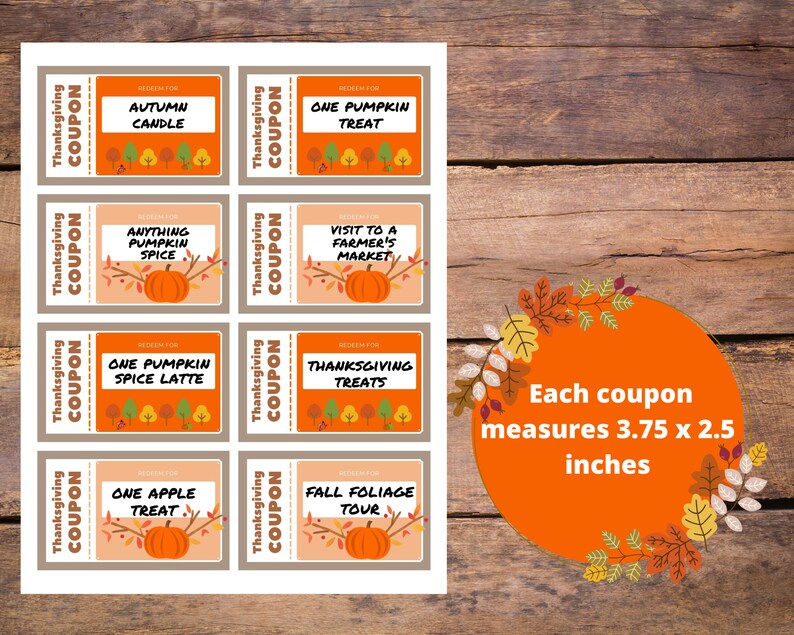 Thanksgiving Printable Coupons, Thanksgiving Gift Vouchers, Autumn ...