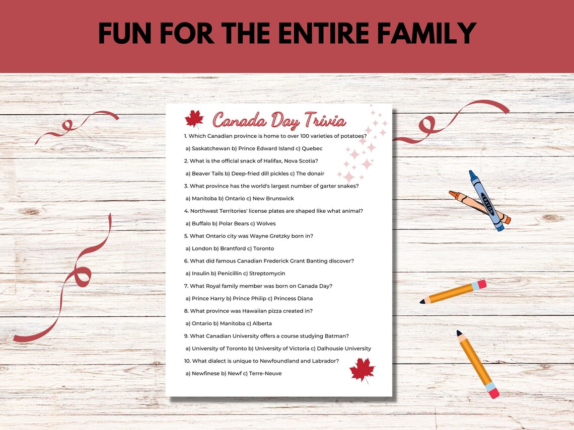 Canada Day Trivia Game, July First Printable, Canadian Memorabilia - Etsy