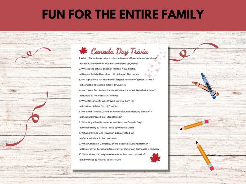 Canada Day Trivia Game, July First Printable, Canadian Memorabilia - Etsy