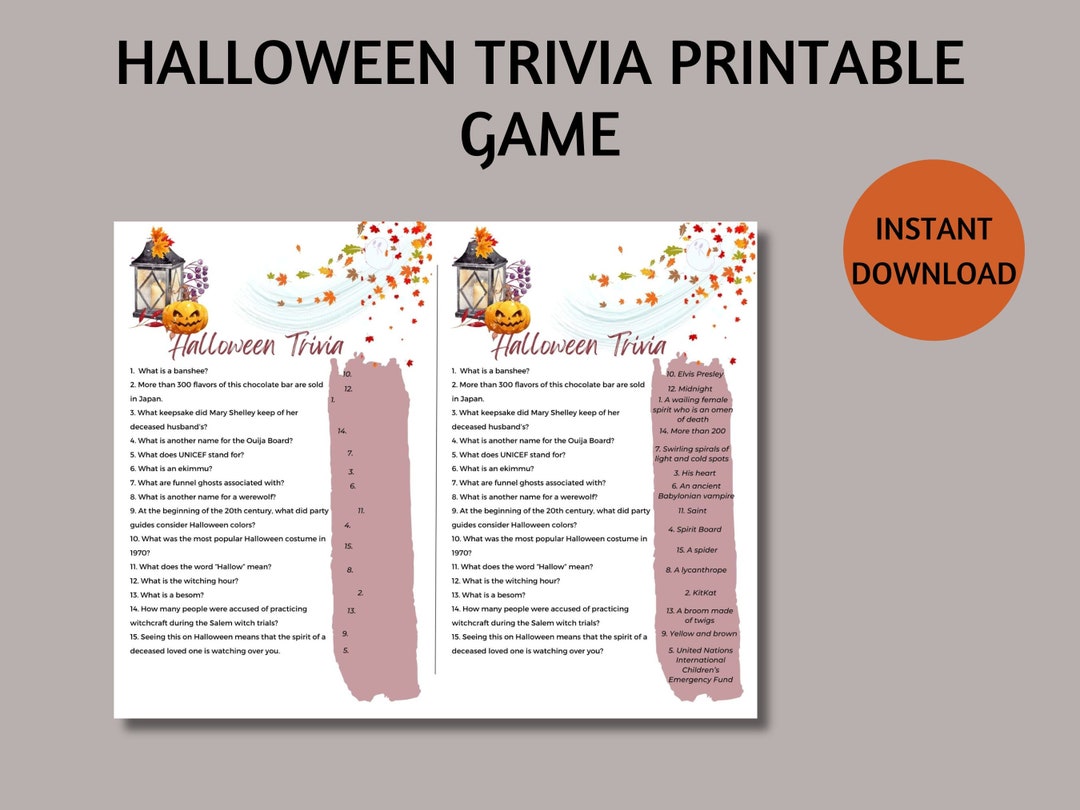 Printable Halloween Trivia Game, Autumn Word Games, Halloween Party ...