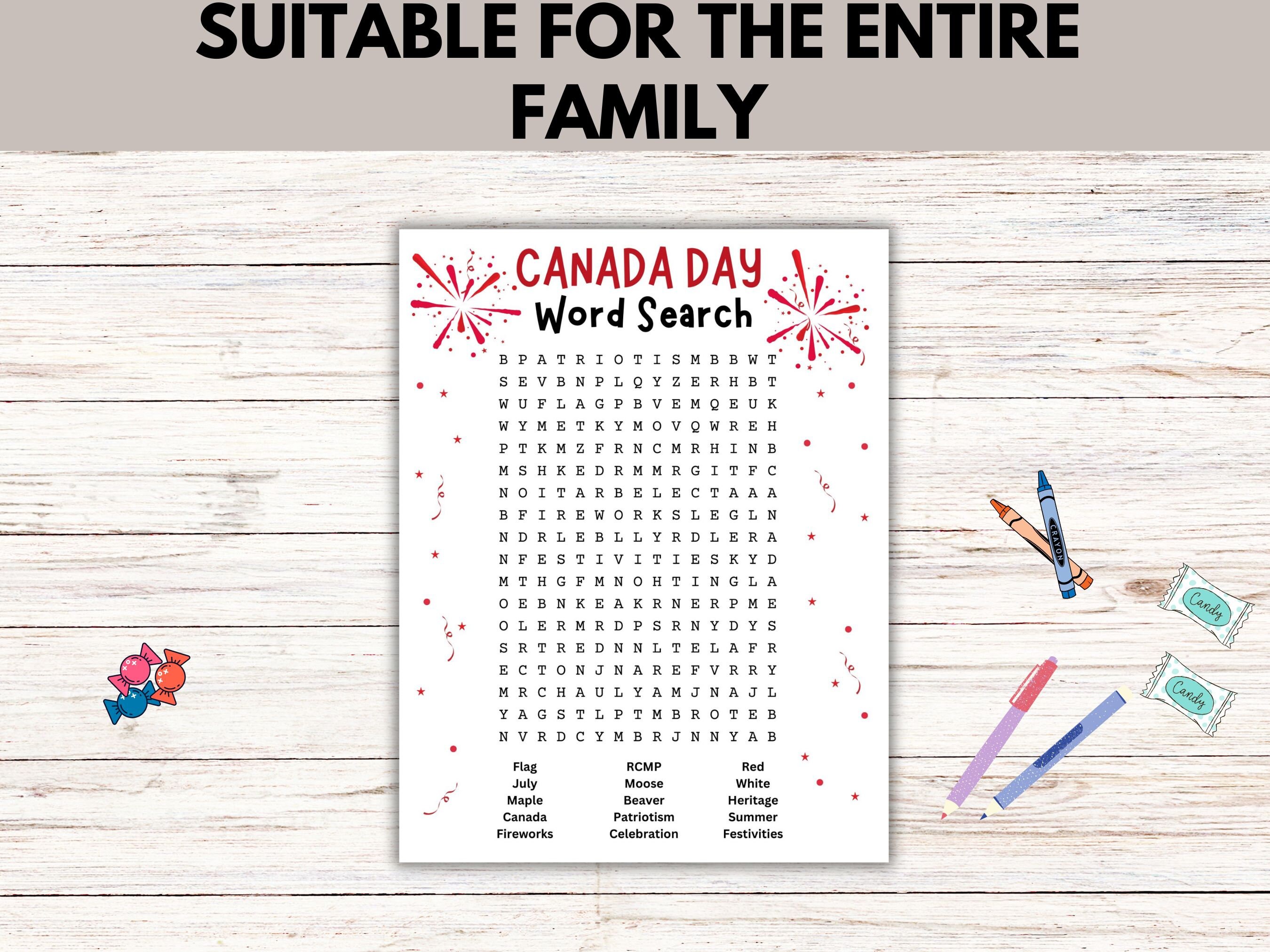 Canada Day Word Search, Summer Word Search, Canada Day Classroom ...
