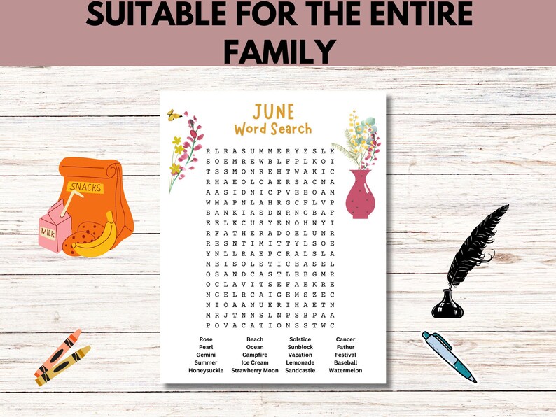 June Word Search Printable, Summer Word Hunt, June Word Find Classroom ...