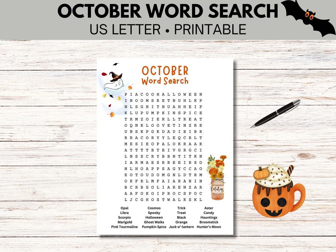 October Word Search, Autumn Word Find, Halloween Printable Game - Etsy