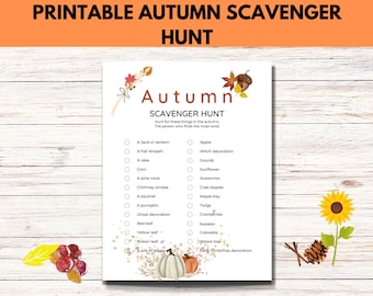 Autumn Scavenger Hunt Game, Printable Fall Party Game, Autumn Activity ...