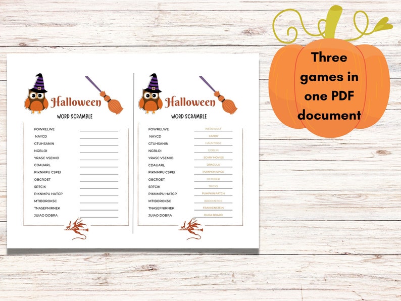 Printable Halloween Games Bundle--word Scramble, Candy Dice, & Think ...
