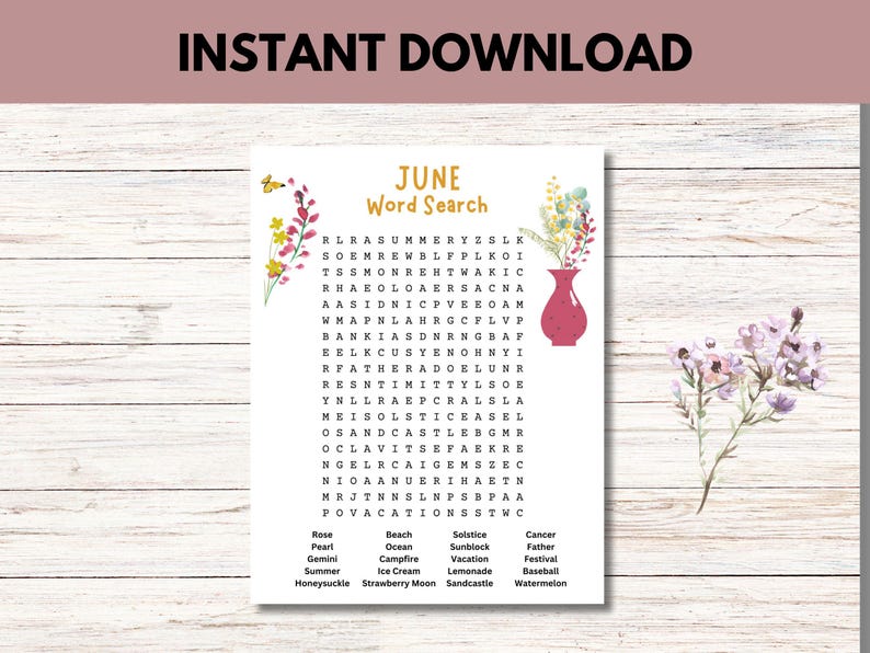 June Word Search Printable, Summer Word Hunt, June Word Find Classroom ...