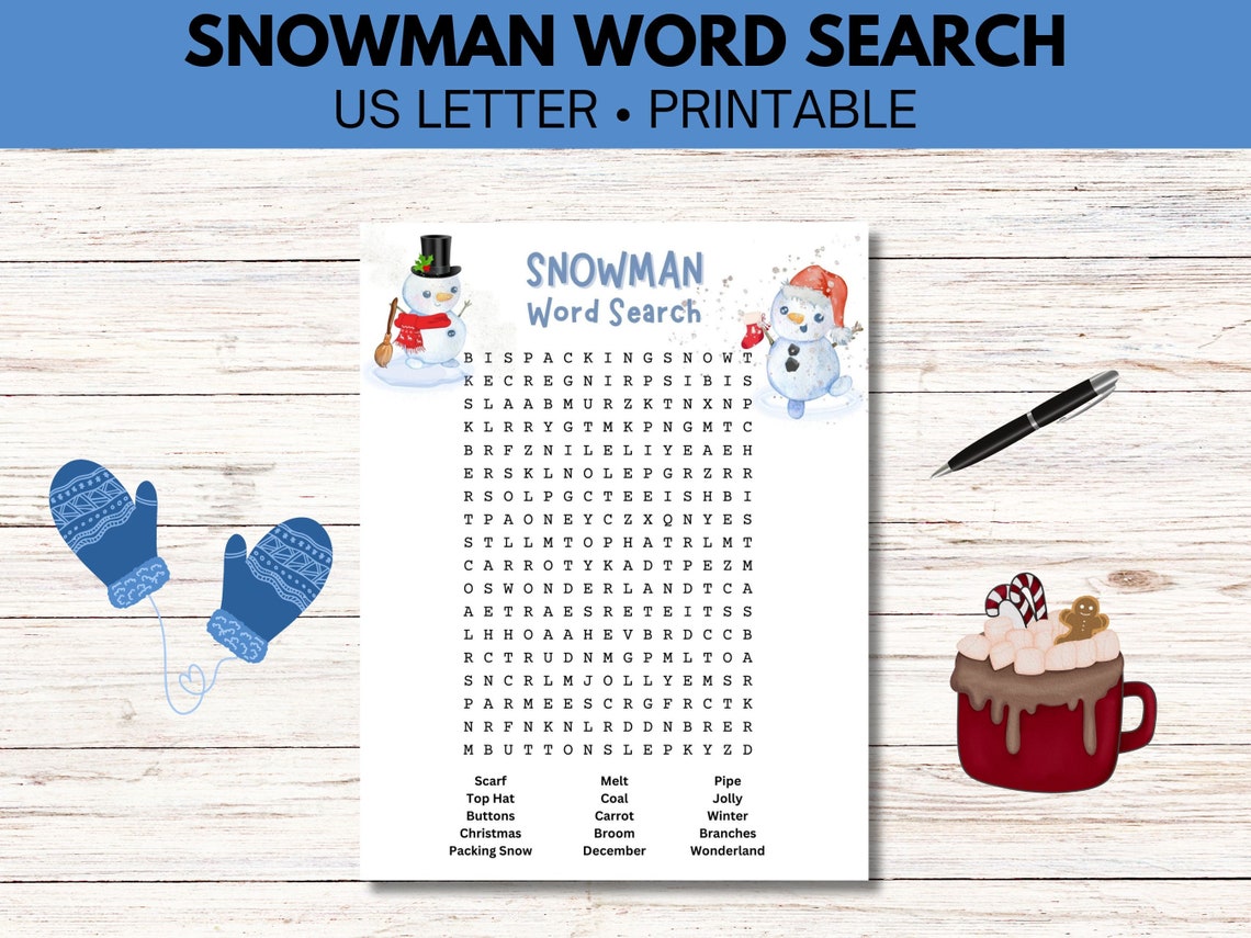 Snowman Word Search Printable, Christmas Word Find, Winter Word Hunt - Etsy