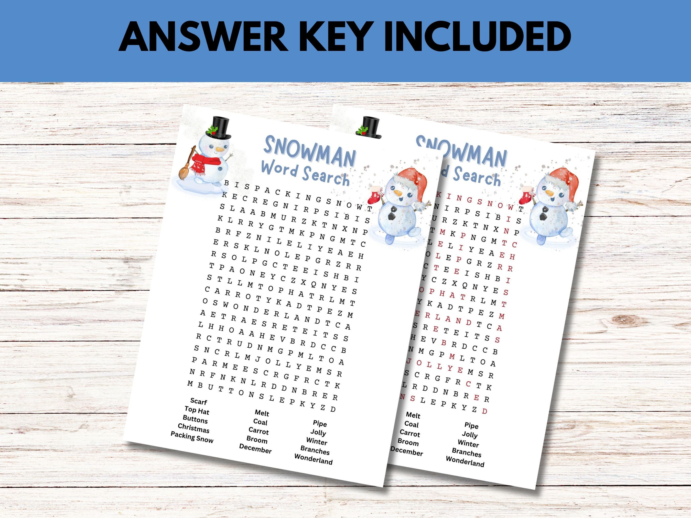 Snowman Word Search Printable, Christmas Word Find, Winter Word Hunt - Etsy