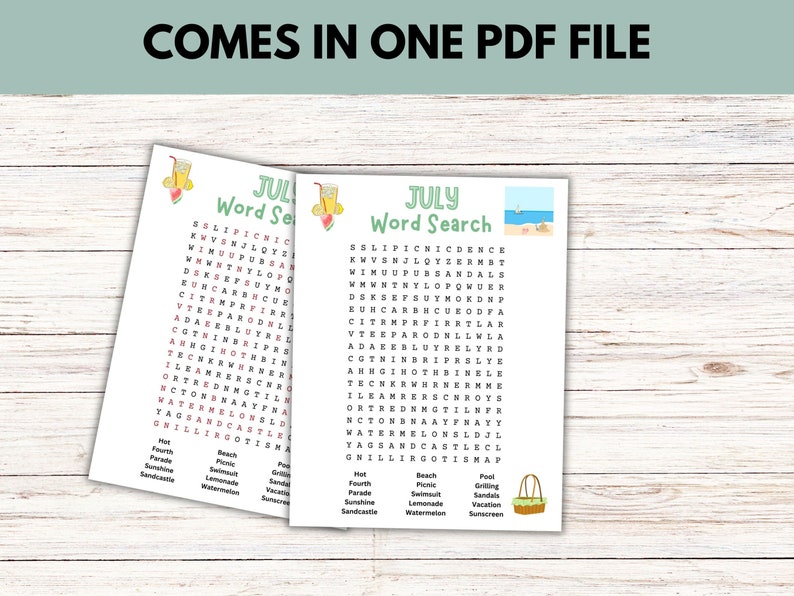 July Word Search, July Classroom Activity, Summer Word Search Puzzle - Etsy