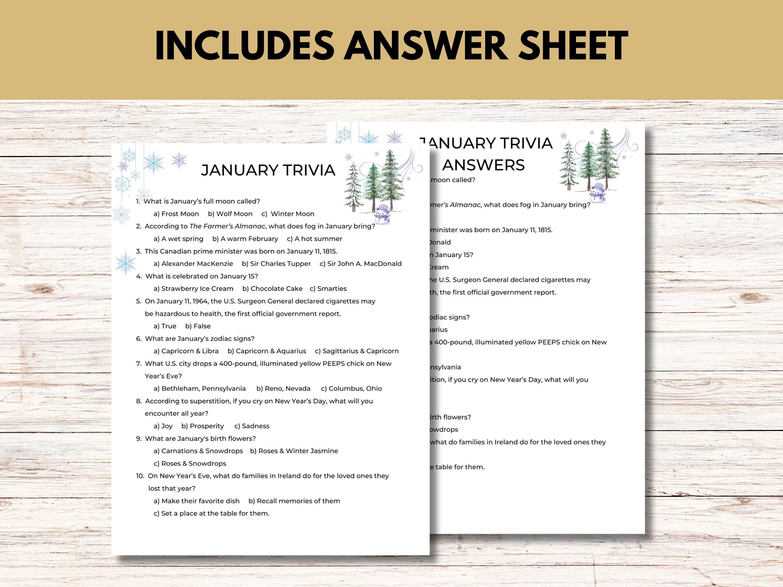 January Trivia Printable Game, Winter Word Game, Winter Home School ...