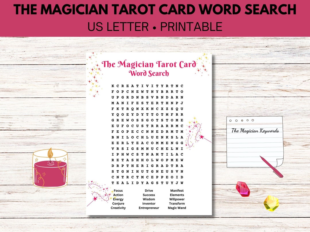 The Magician Tarot Card Word Search Printable, Tarot Learning, the ...