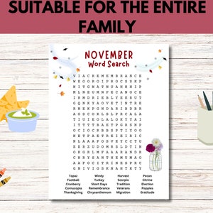 November Word Search, Autumn Word Find, Fall Printable Puzzle - Etsy