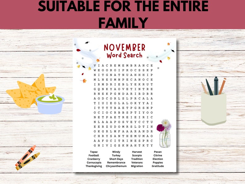 November Word Search, Autumn Word Find, Fall Printable Puzzle - Etsy