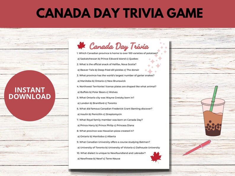 Canada Day Trivia Game, July First Printable, Canadian Memorabilia - Etsy