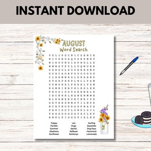 Printable August Word Search, Summer Word Find, Home-school Puzzle - Etsy