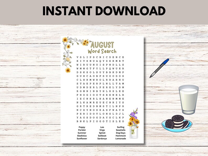 Printable August Word Search, Summer Word Find, Home-school Puzzle - Etsy