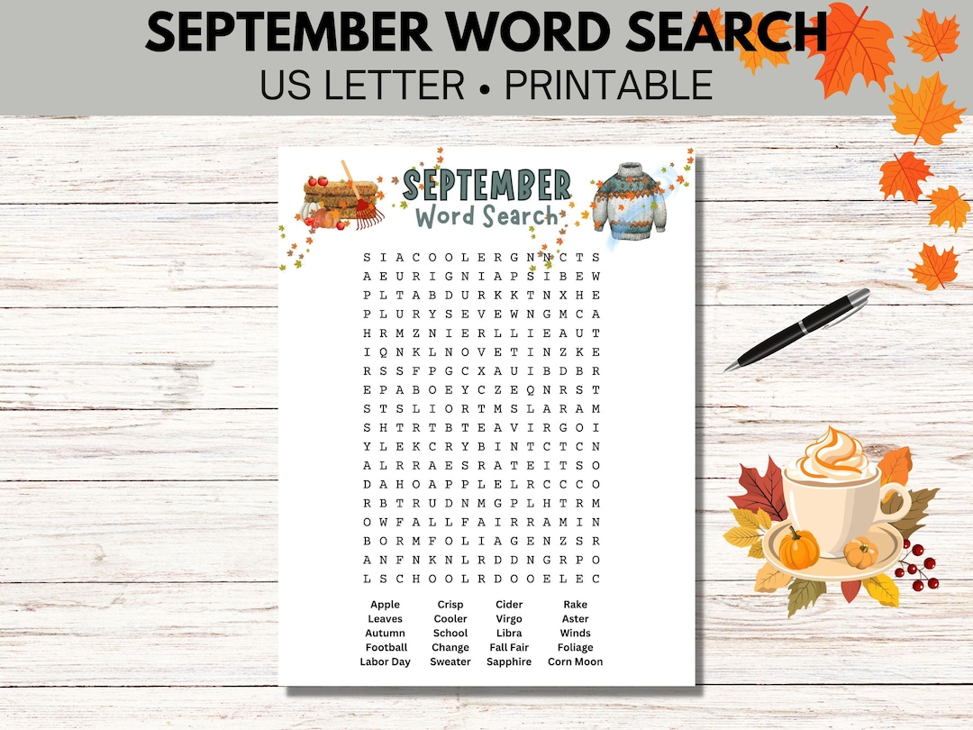 September Word Search, Autumn Word Find, Printable Puzzle - Etsy