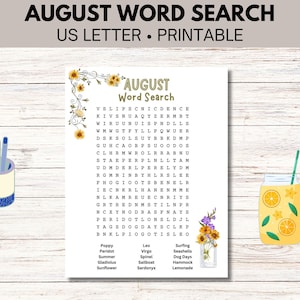 Printable August Word Search, Summer Word Find, Home-school Puzzle - Etsy