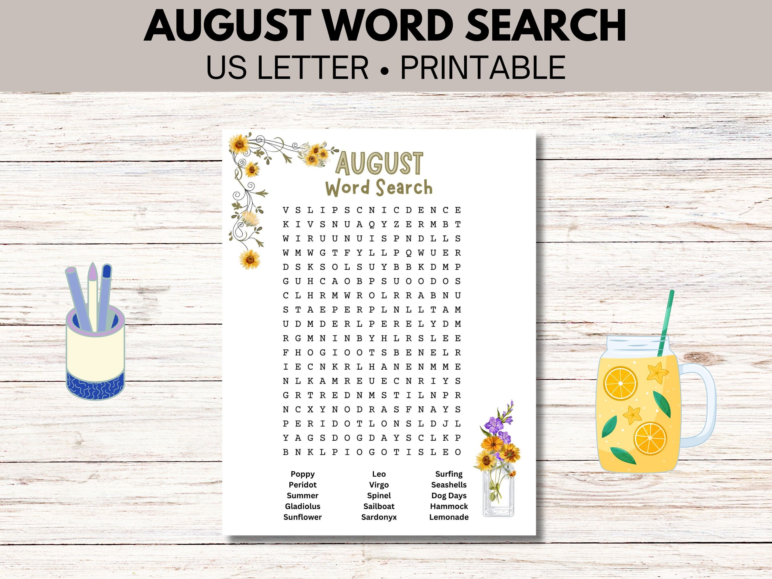 Printable August Word Search, Summer Word Find, Home-school Puzzle - Etsy