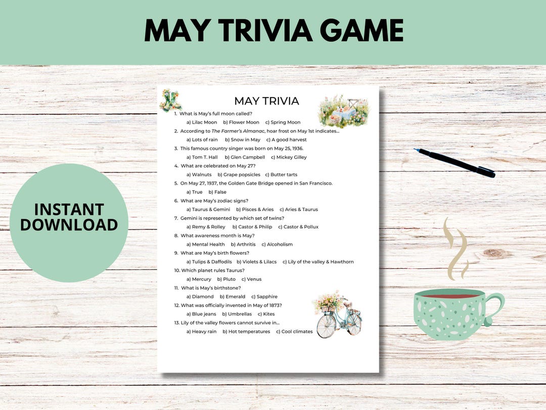 Printable May Trivia Game, Spring Games, Spring Classroom Activity ...