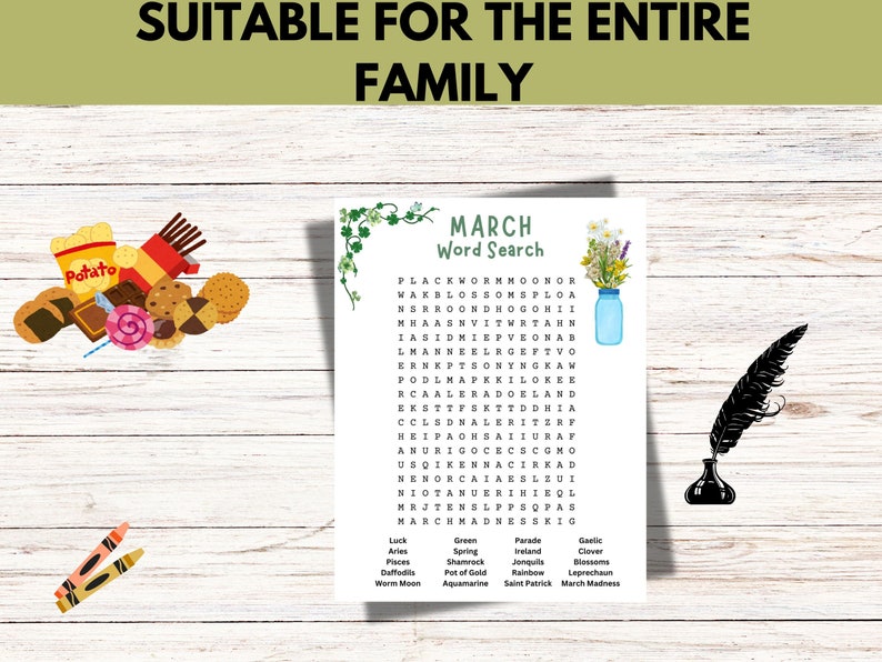 March Word Search Printable, Spring Word Find, Saint Patrick's Day Word ...