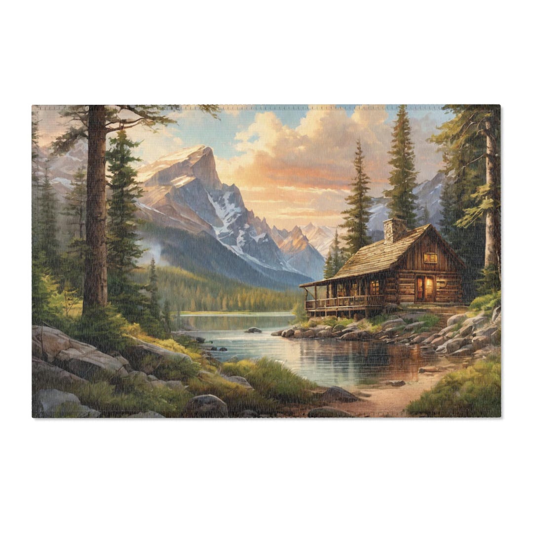 Rustic Cabin Area Rug, Cabin Decor, Nature Scene Area Rug, Forestcore ...