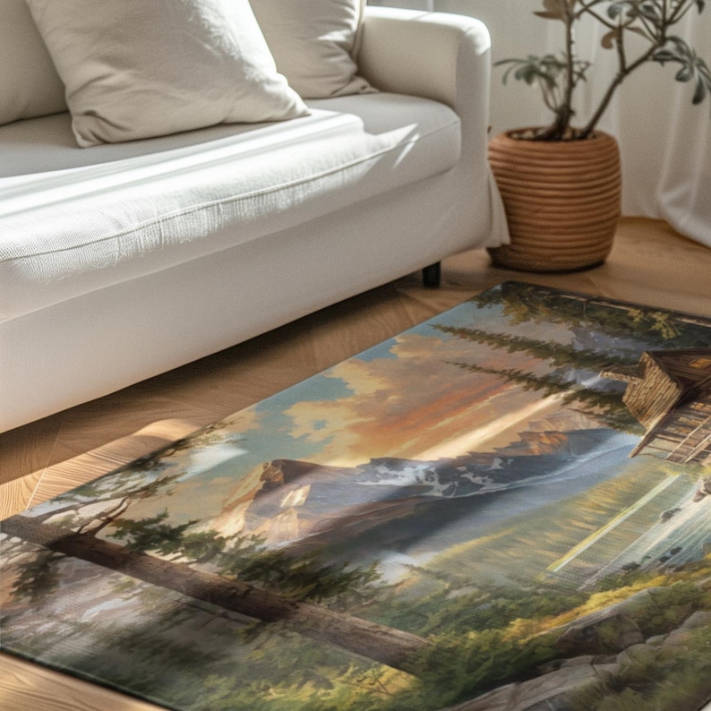 Rustic Cabin Area Rug, Cabin Decor, Nature Scene Area Rug, Forestcore ...