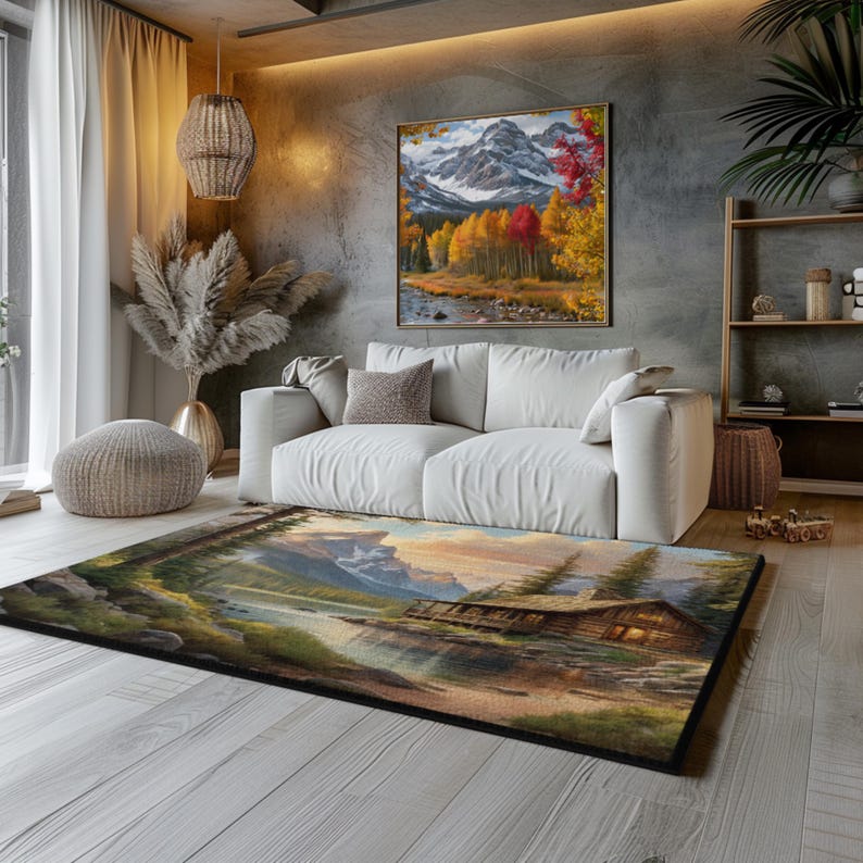 Rustic Cabin Area Rug, Cabin Decor, Nature Scene Area Rug, Forestcore ...