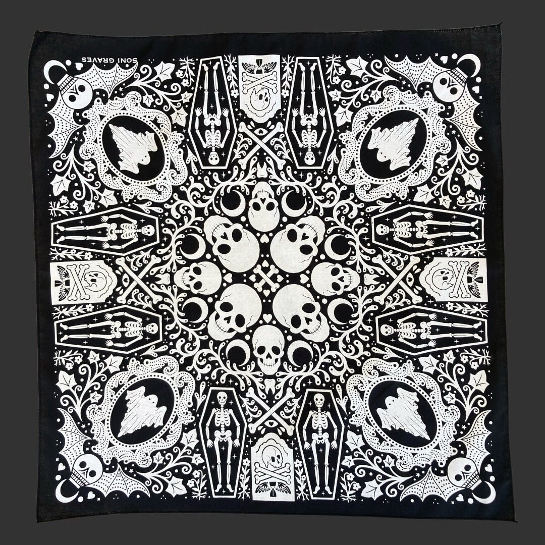 Morbid Mirror Oracle Cloth: Gothic Skull & Bones Bandana (B GRADE) - Etsy