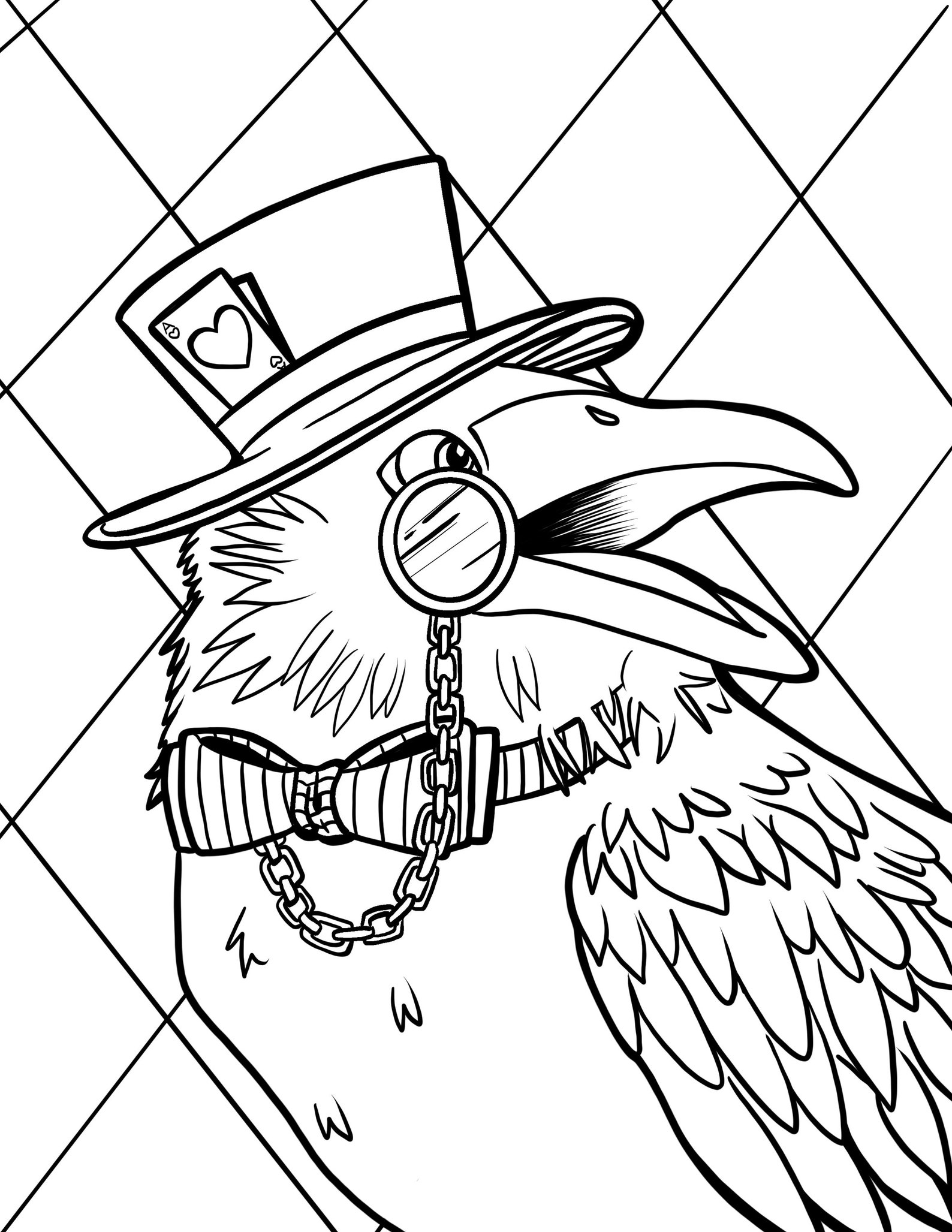 Steampunk Raven Coloring Book Page for Adults, Gothic Crow in Top Hat ...