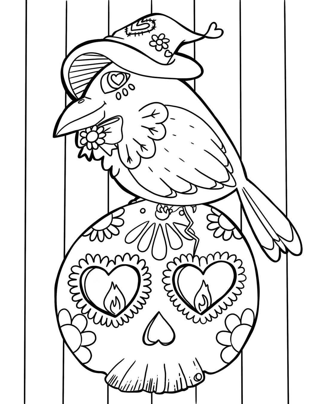 Kawaii Cutie Crow Digital Coloring Page Adult Coloring Book Children's ...