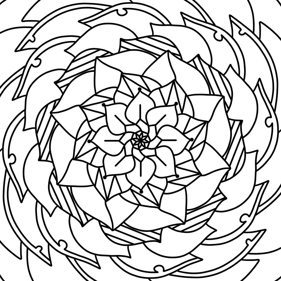 Square Sharp Floral Theme Mandala Coloring Book Page, Adult Coloring ...